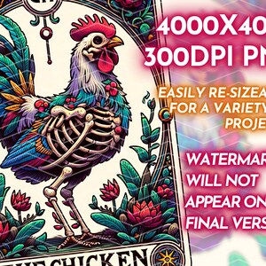 The Chicken Tarot Card PNG, Chicken Skeleton Sublimation Design, Witchy ...