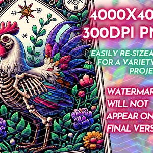 The Chicken Tarot Card PNG, Chicken Skeleton Sublimation Design, Witchy ...
