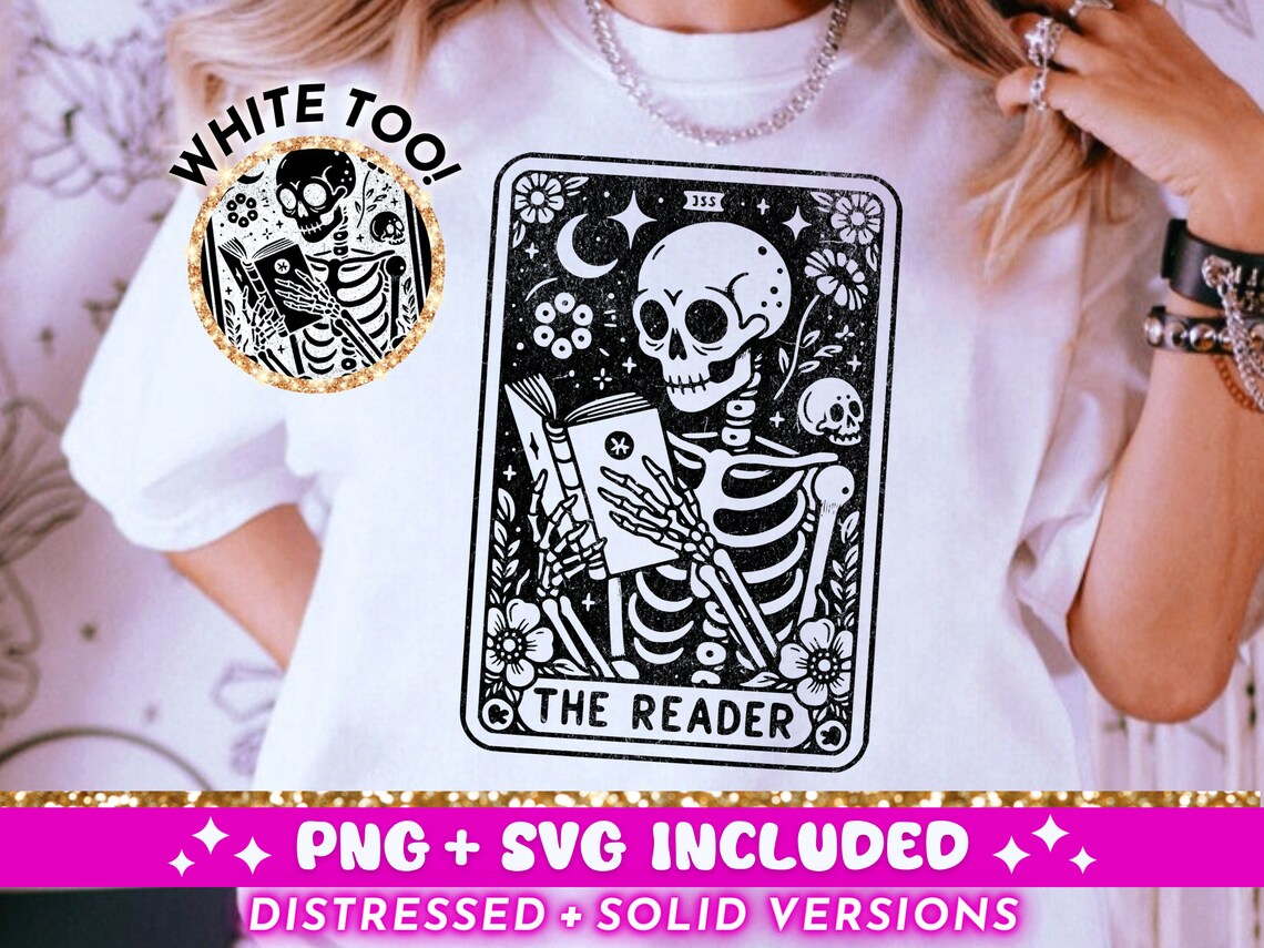 The Reader Tarot Card SVG PNG, Skeleton Reading Sublimation Design ...