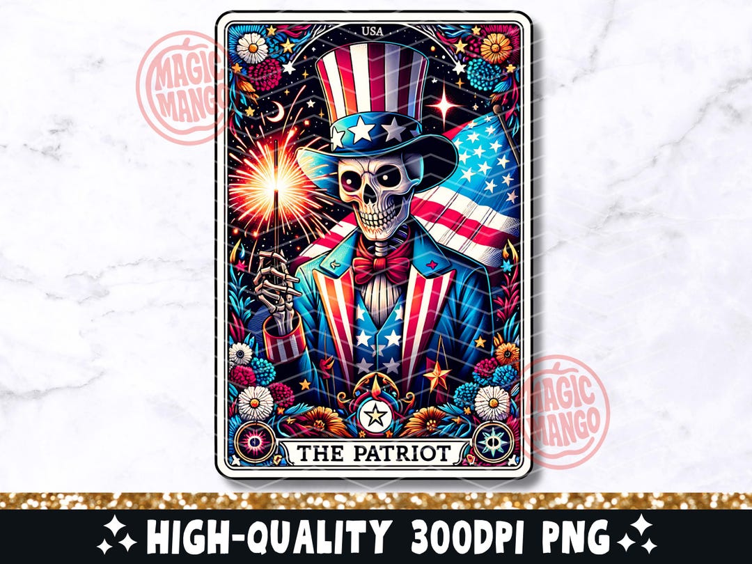 The Patriot Funny Tarot Card PNG, American Skeleton Sublimation Design ...