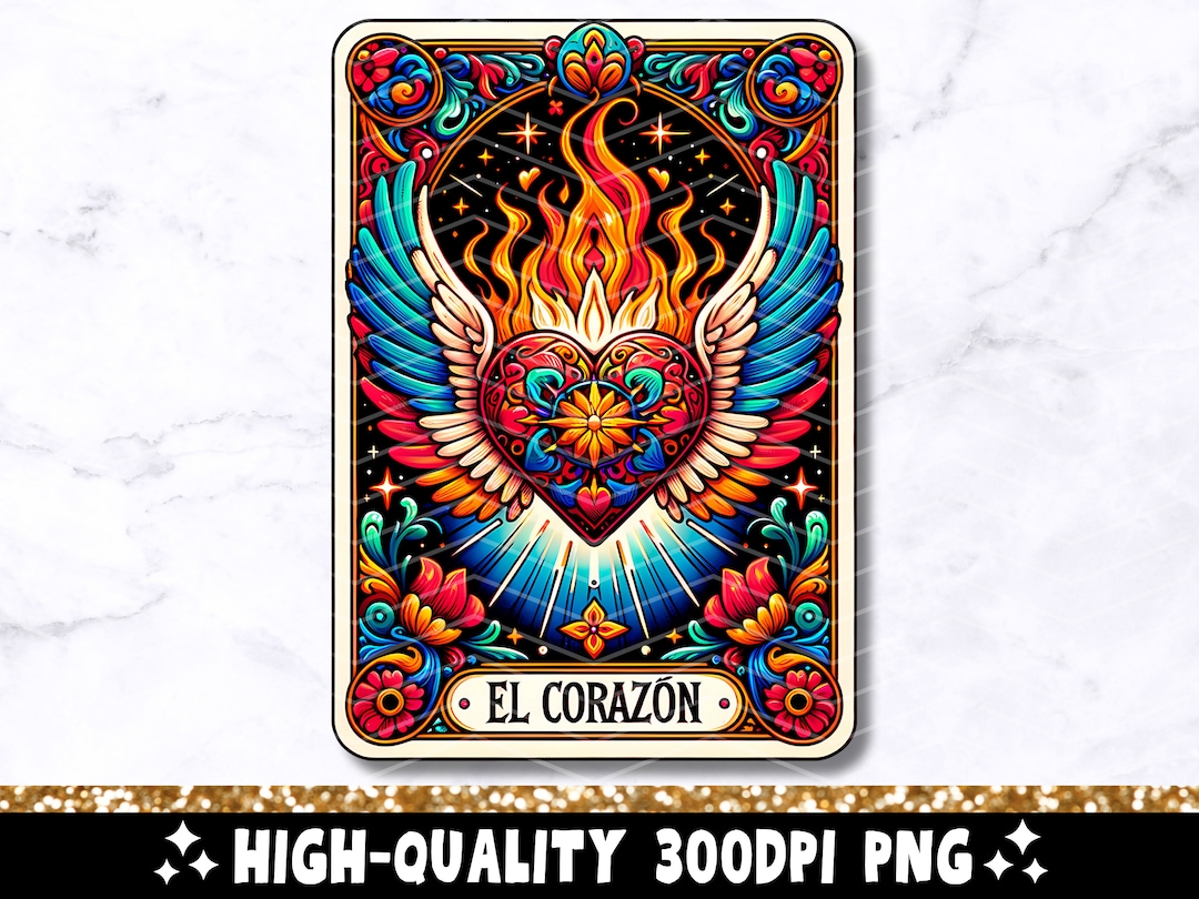 El Corazón Tarot Card PNG, Burning Heart Wings Sublimation Design ...
