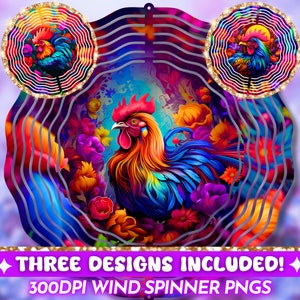 Rooster Wind Spinner PNG, Colorful Wind Spinner Sublimation Design ...