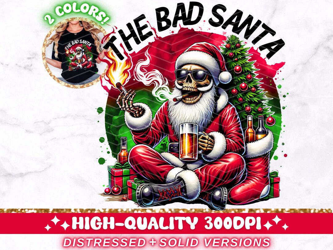 The Bad Santa PNG, Funny Christmas Skeleton Santa Claus T-shirt Mug ...