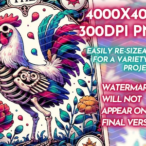 The Chicken Tarot Card PNG, Chicken Skeleton Sublimation Design, Witchy ...