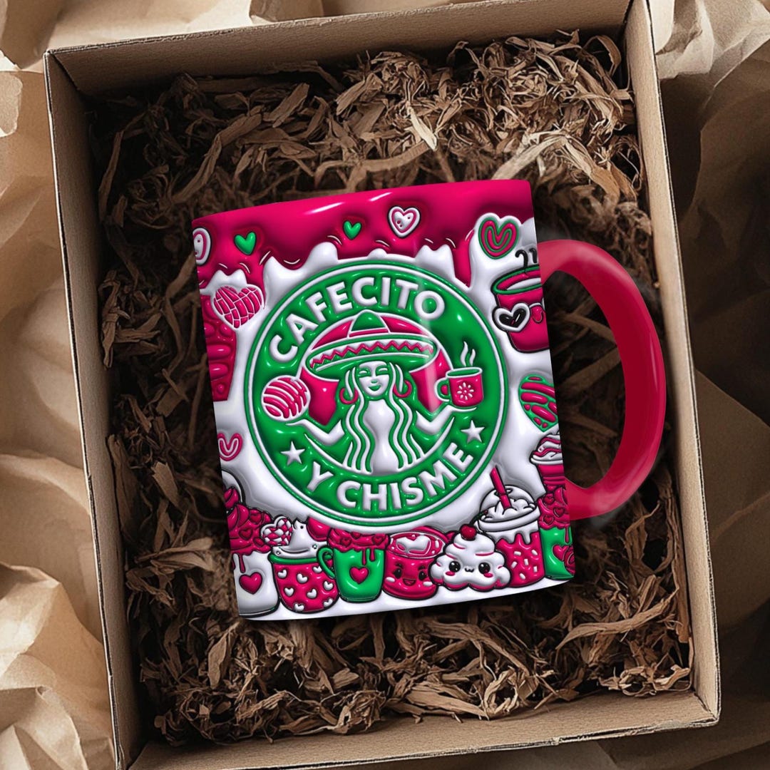 Cafecito Chisme Inflated 3D Mug Wrap, 11oz & 15oz Christmas Spanish Mug ...