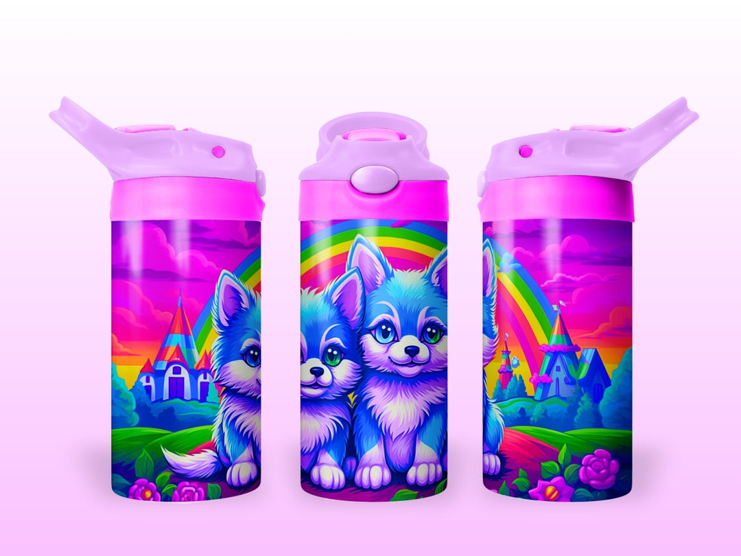Neon Husky Puppies 12oz Kids Flip Top Sippy Cup Tumbler Wrap, 12oz ...