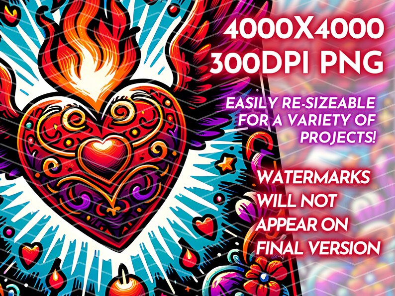 El Corazón Tarot Card PNG, Burning Heart Wings Sublimation Design ...