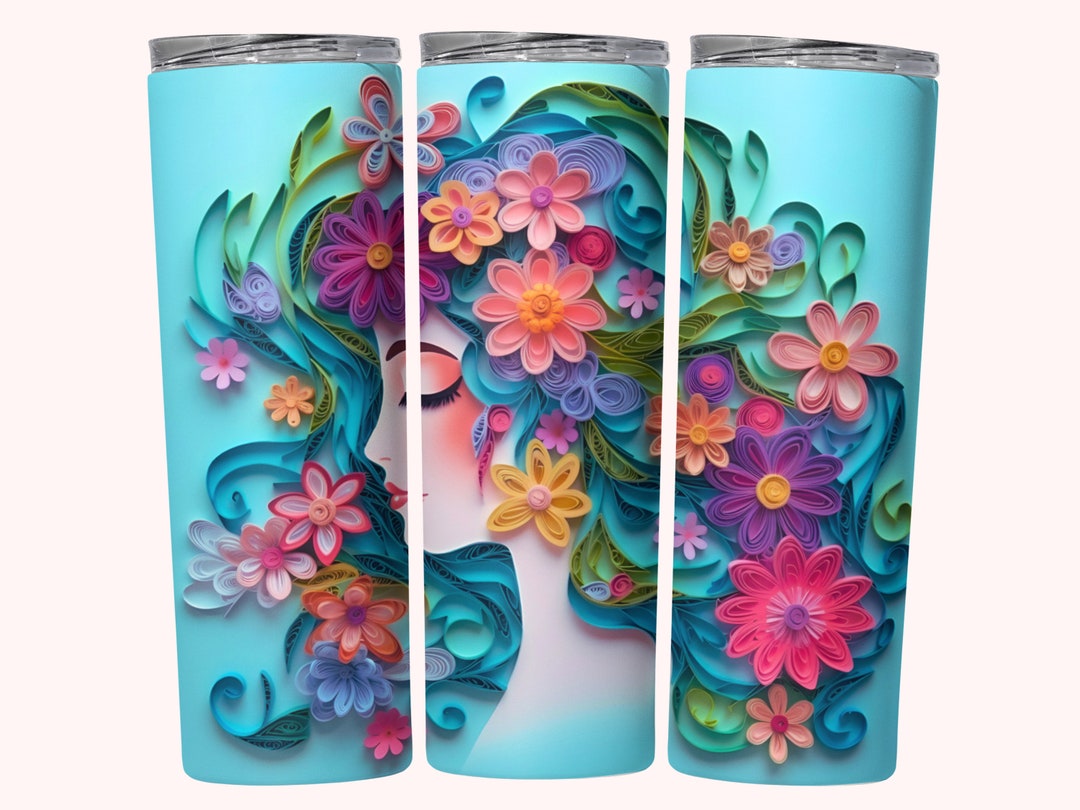 Womans Hair 3D Quill Art Tumbler Wrap, 20oz Skinny Tumbler Sublimation ...