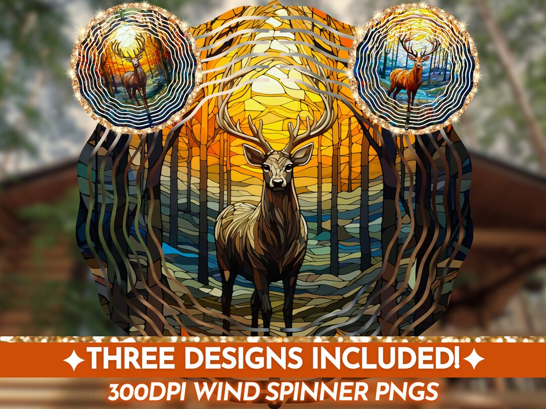Stained Glass Deer Wind Spinner PNG, Deer Hunter Wind Spinner ...
