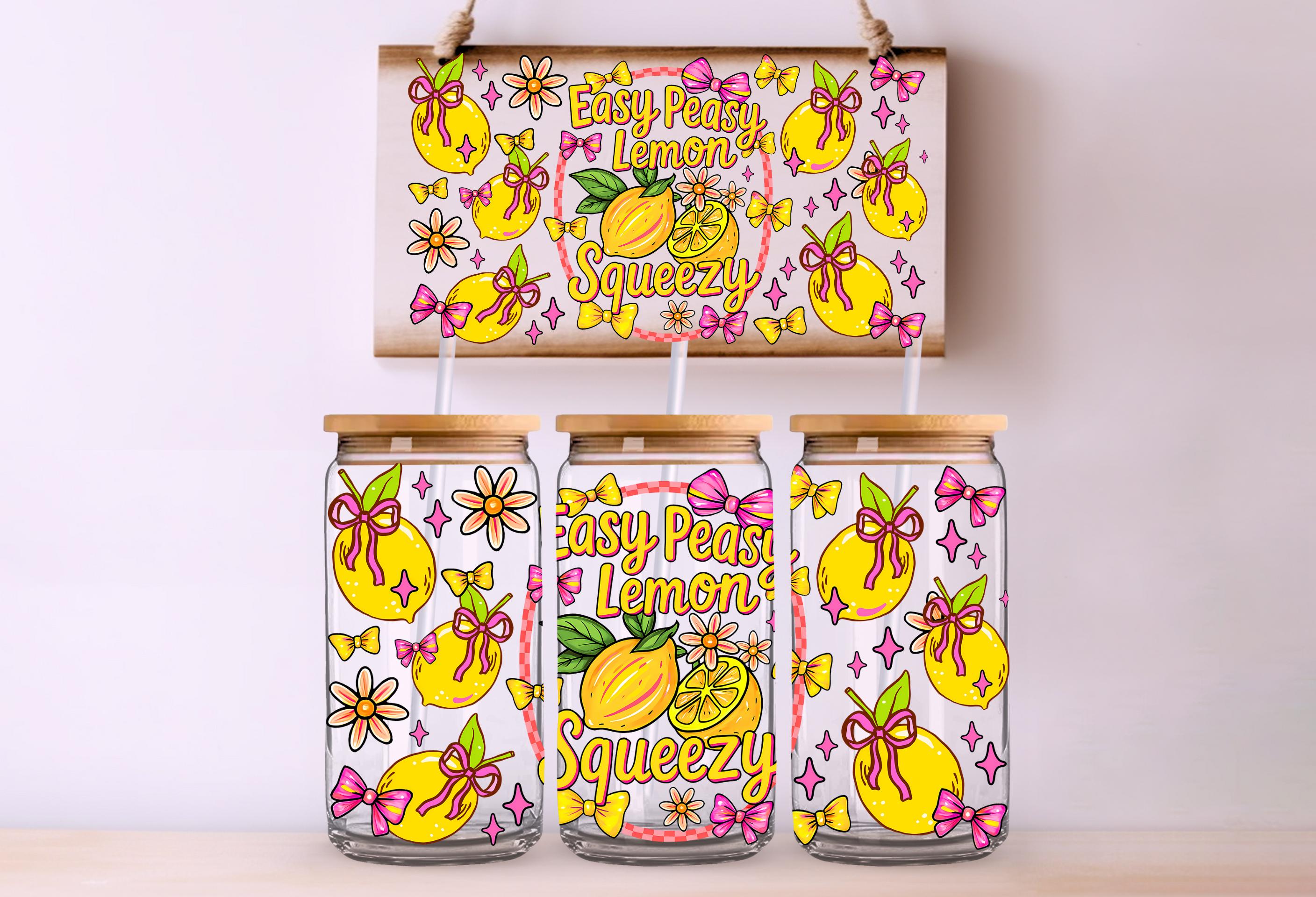 Preppy Lemons 16oz Glass Can Wrap, Easy Peasy Summer Coquette UV DTF ...