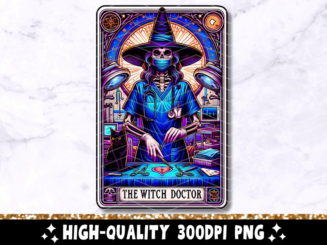 The Witch Doctor Tarot Card PNG, Witchy Skeleton Sublimation Design ...