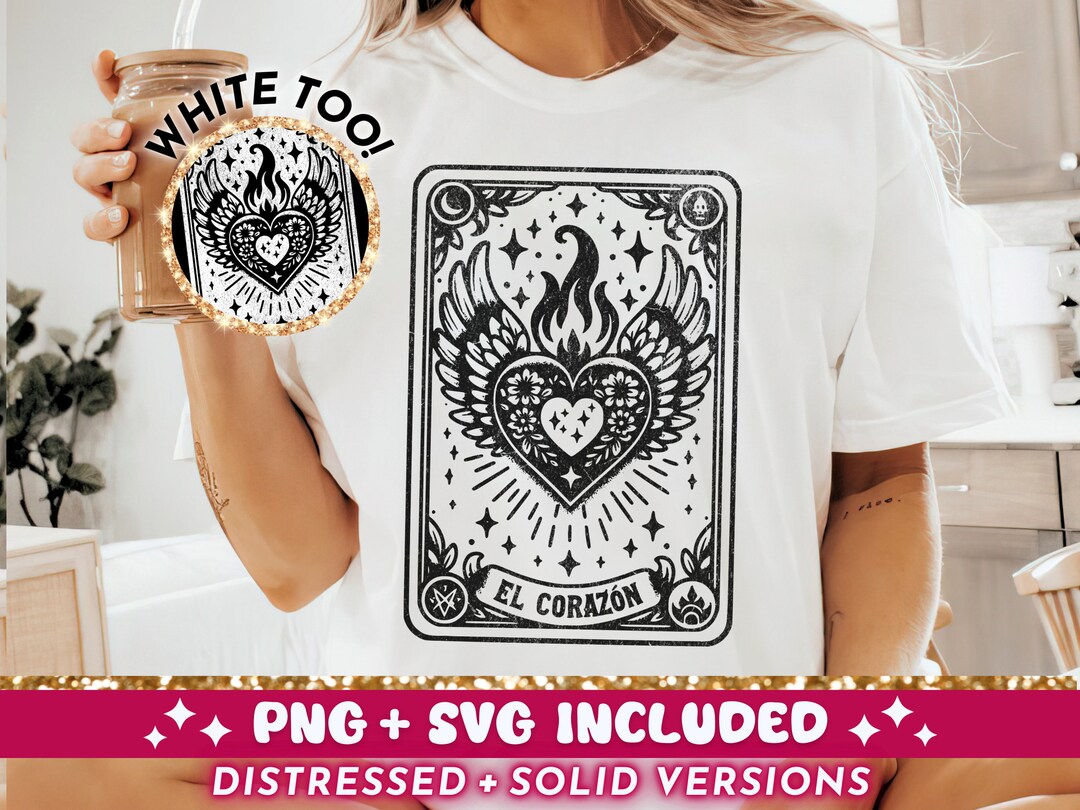 El Corazón Tarot Card SVG PNG, Mexican Sacred Heart Sublimation Design ...