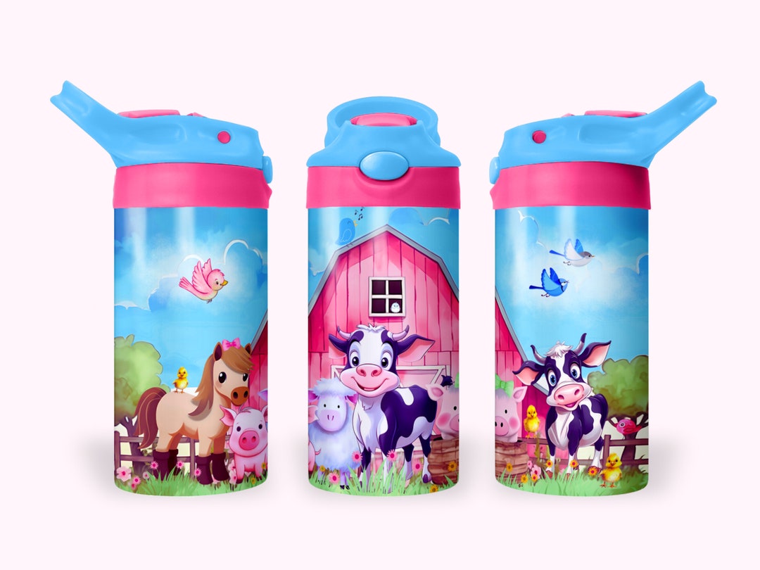 Farm Animals 12oz Kids Flip Top Sippy Cup Tumbler Wrap, 12oz Straight ...