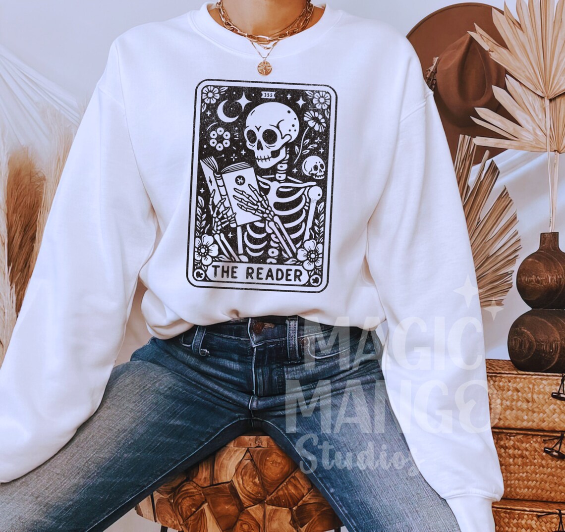 The Reader Tarot Card SVG PNG, Skeleton Reading Sublimation Design ...