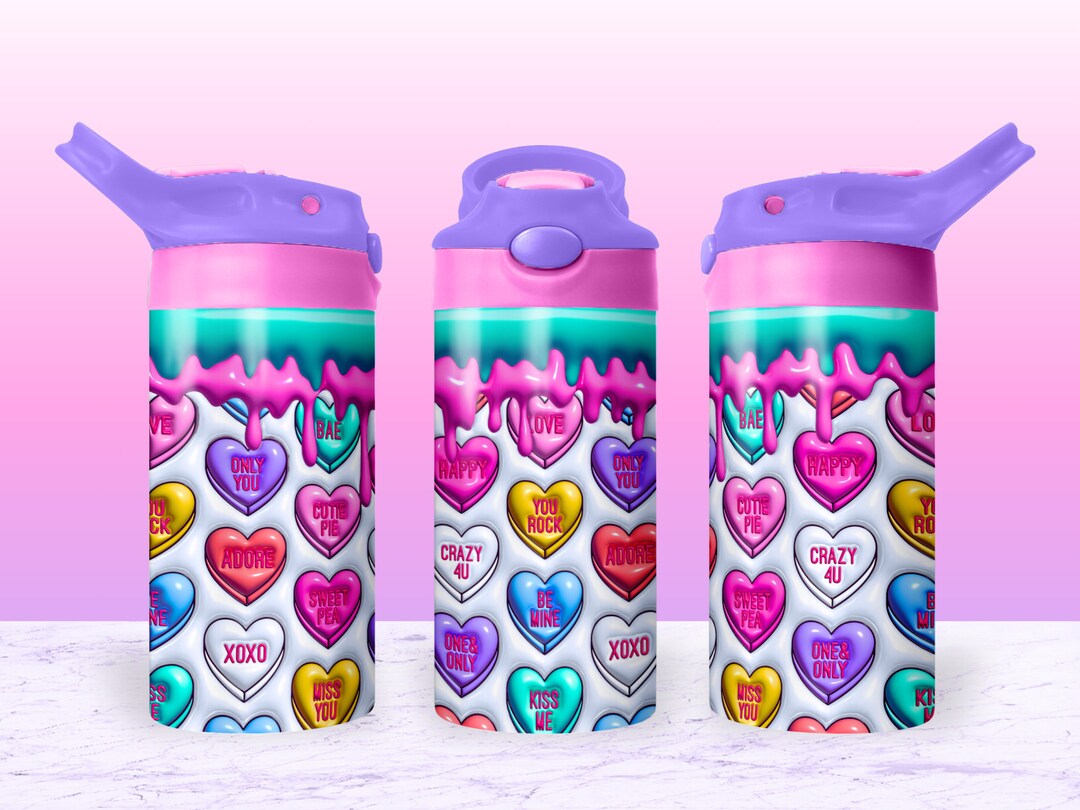 3D Inflated Valentine Candy 12oz Kids Flip Top Sippy Cup Tumbler Wrap ...