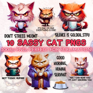 Sassy Cats PNG Designs, Funny Cats Clip Art Sublimation PNG Bundle ...
