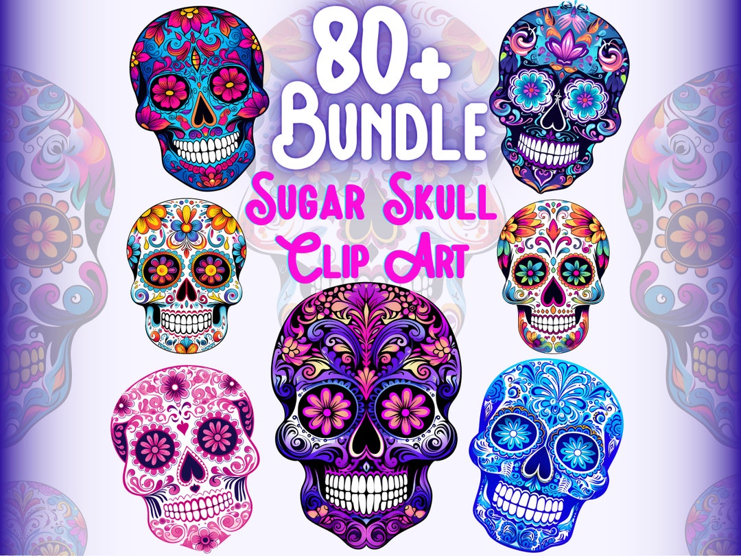 Sugar Skull PNG Bundle, Sugar Skull Clip Art, Day of the Dead ...