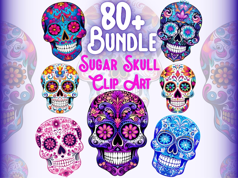 Sugar Skull PNG Bundle, Sugar Skull Clip Art, Day of the Dead ...