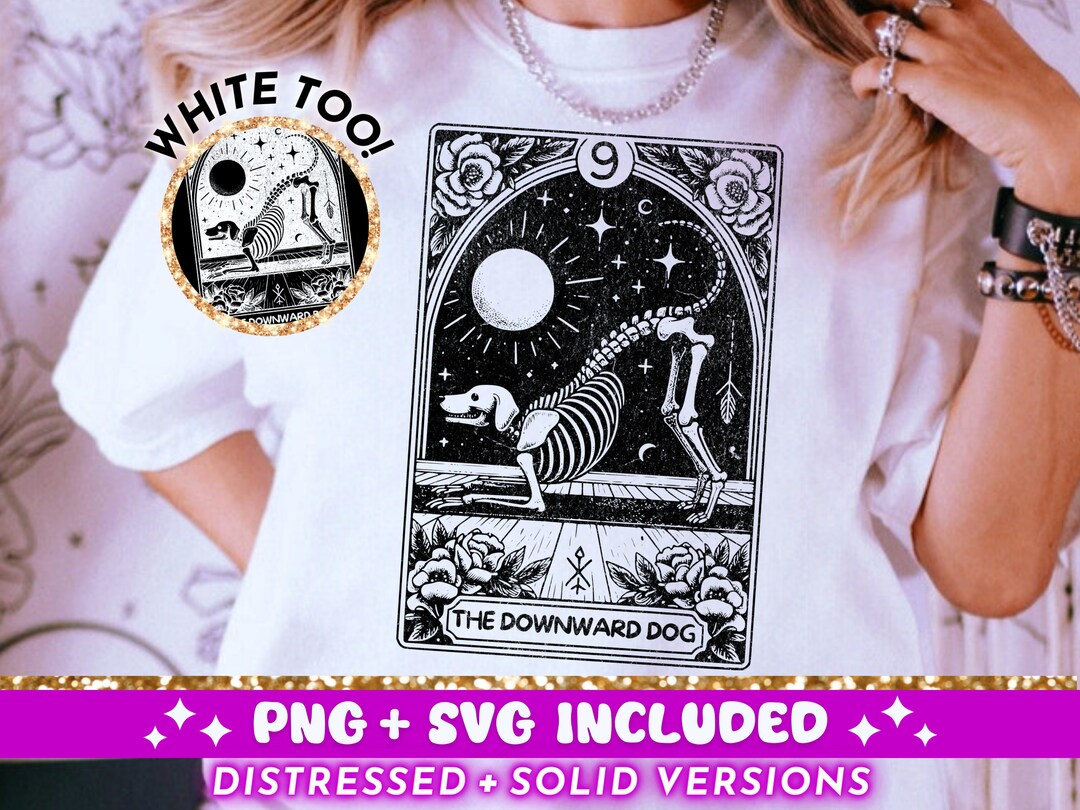 Downward Dog Tarot Card SVG PNG, Funny Yoga Skeleton Sublimation Design ...