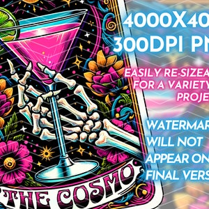 The Cosmo Tarot Card PNG, Skeleton Sublimation Design, Witchy ...