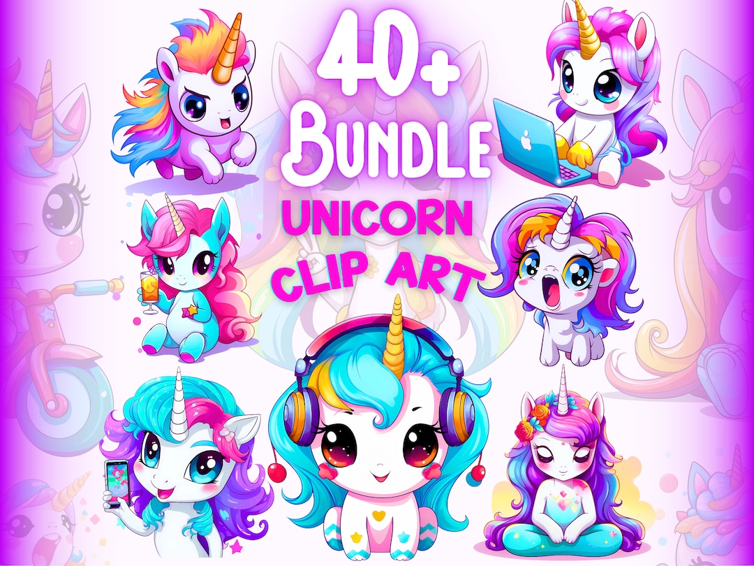 Cute Unicorn PNG Bundle, Funny Unicorns Clip-art, Kawaii Unicorn Sublimation Design, Cool ...