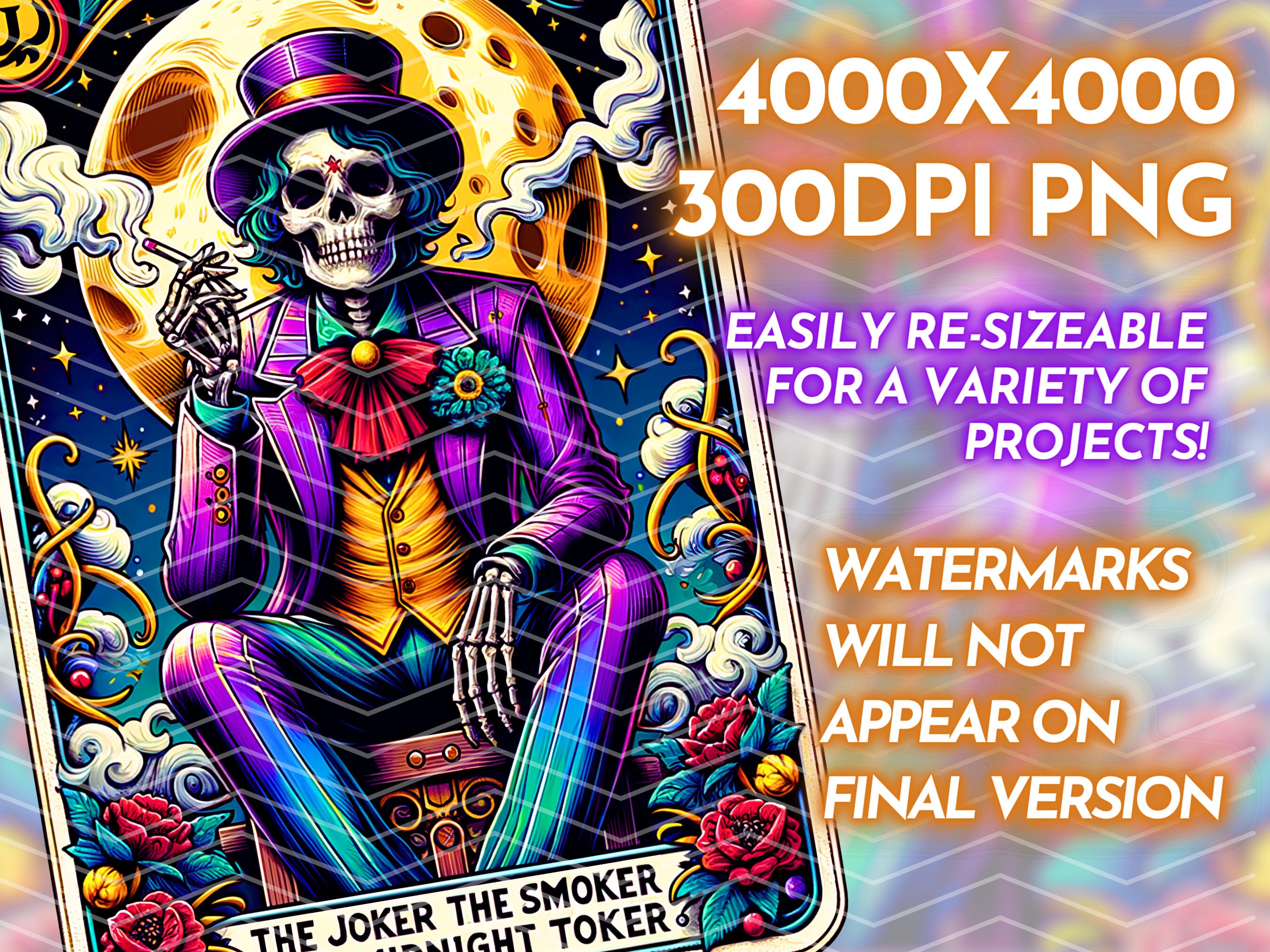 The Joker Smoker Midnight Toker Tarot Card PNG, Skeleton Sublimation ...