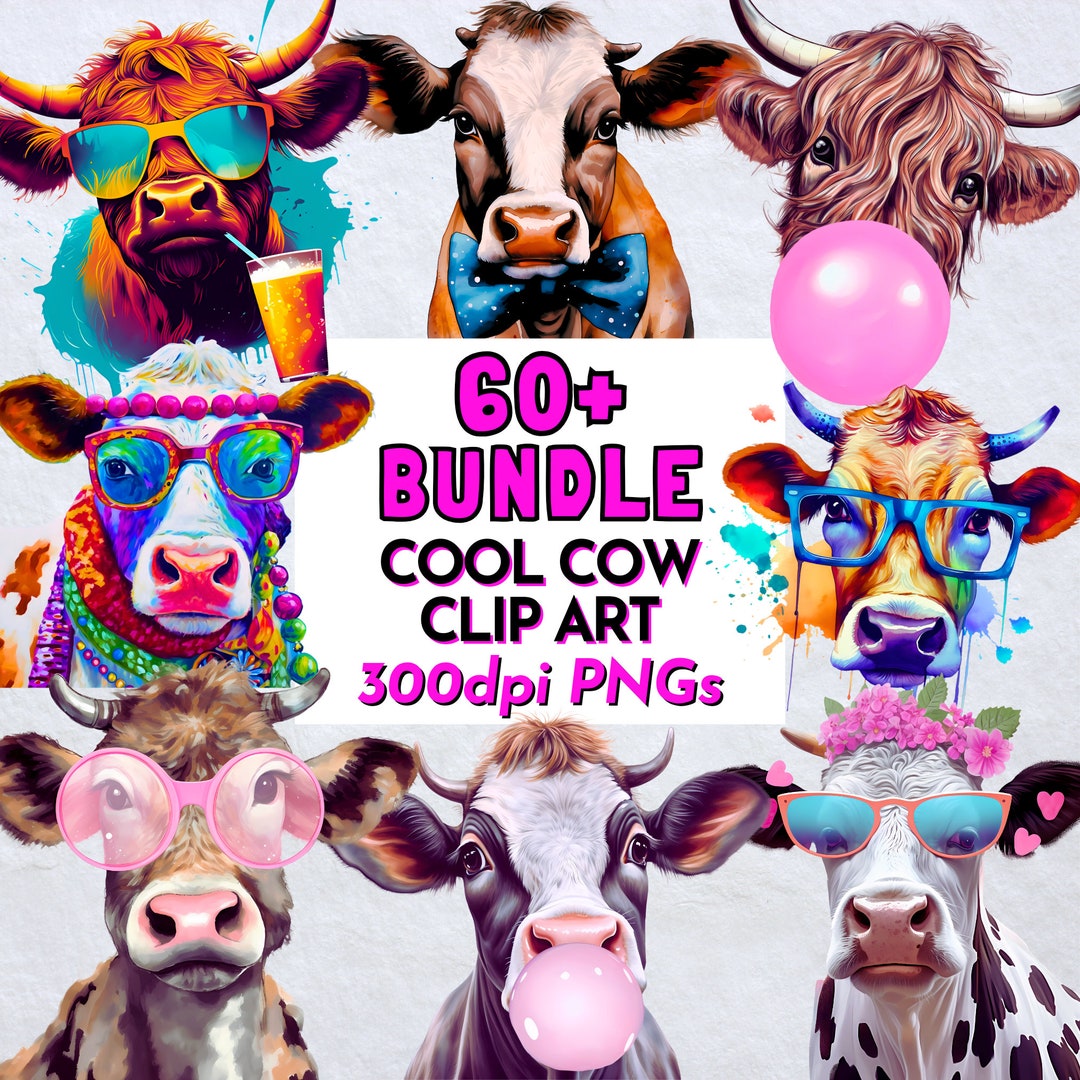 Cool Cows PNG Bundle, Funny Cow Clip Art, Cow Sublimation Designs, Funny Cow Clip Art Digital ...