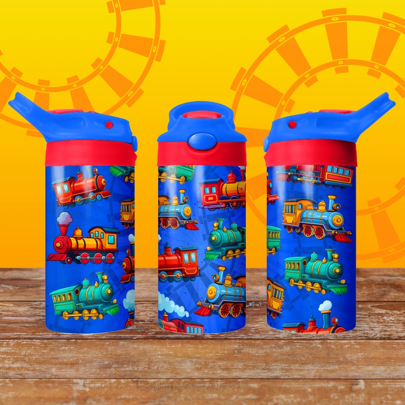 Trains 12oz Kids Flip Top Sippy Cup Tumbler Wrap, 12oz Straight Tumbler ...