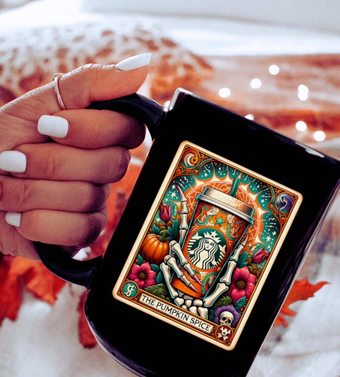 The Pumpkin Spice Tarot Card PNG, Autumn Fall Coffee Skeleton ...