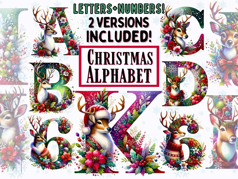 Christmas Alphabet A-Z Reindeer Festive Clipart PNG Bundle, Xmas ...