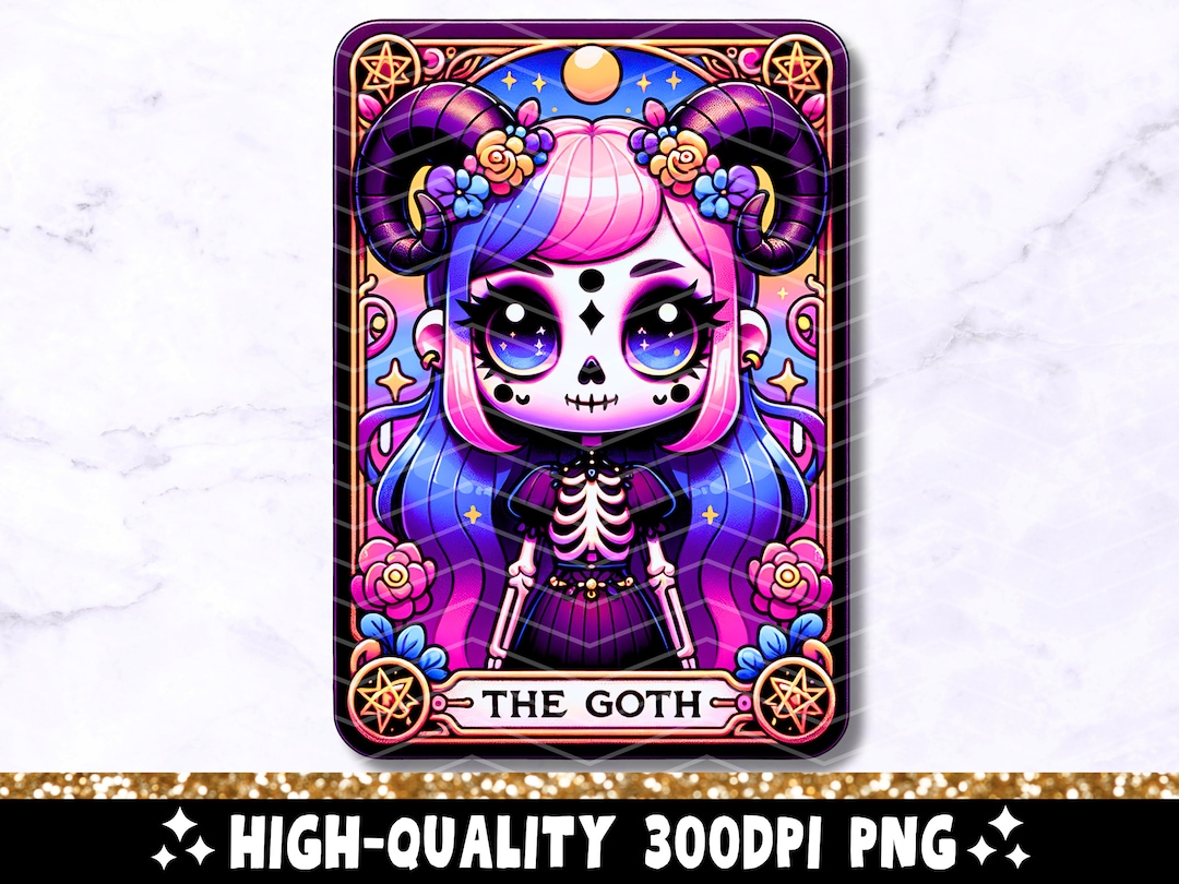 The Goth Tarot Card PNG, Goth Girl Skeleton Sublimation Design ...