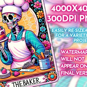 The Baker Tarot Card PNG, Cooking Skeleton Sublimation Design, Baking ...