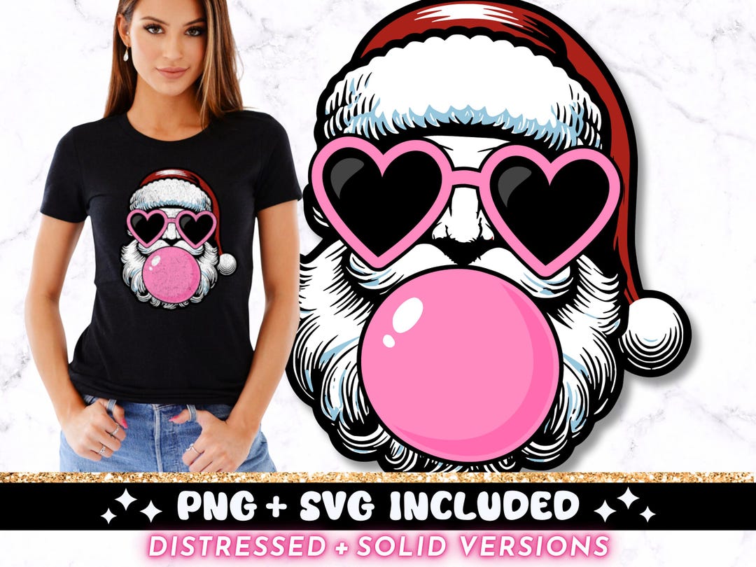 Santa Blowing Bubble SVG PNG, Funny Trendy Christmas Santa Claus Heart ...