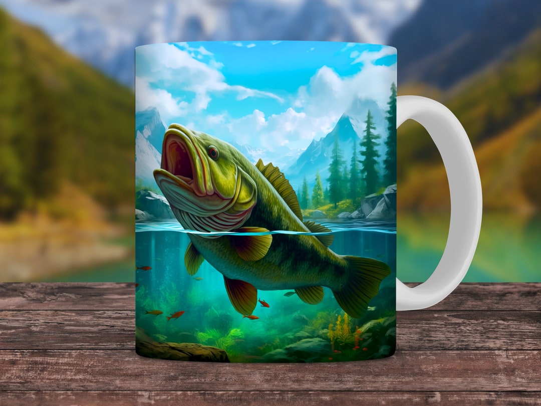Bass Fish Mug Wrap for Men, 11oz and 15oz Mug Sublimation Design ...