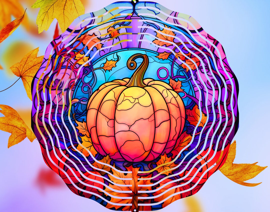 Fall Pumpkin Wind Spinner PNG, Stained Glass Wind Spinner Sublimation ...