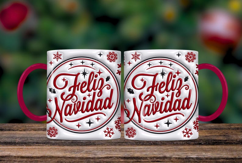 3D Feliz Navidad Inflated Christmas Mug Wrap, 11oz and 15oz Mug ...