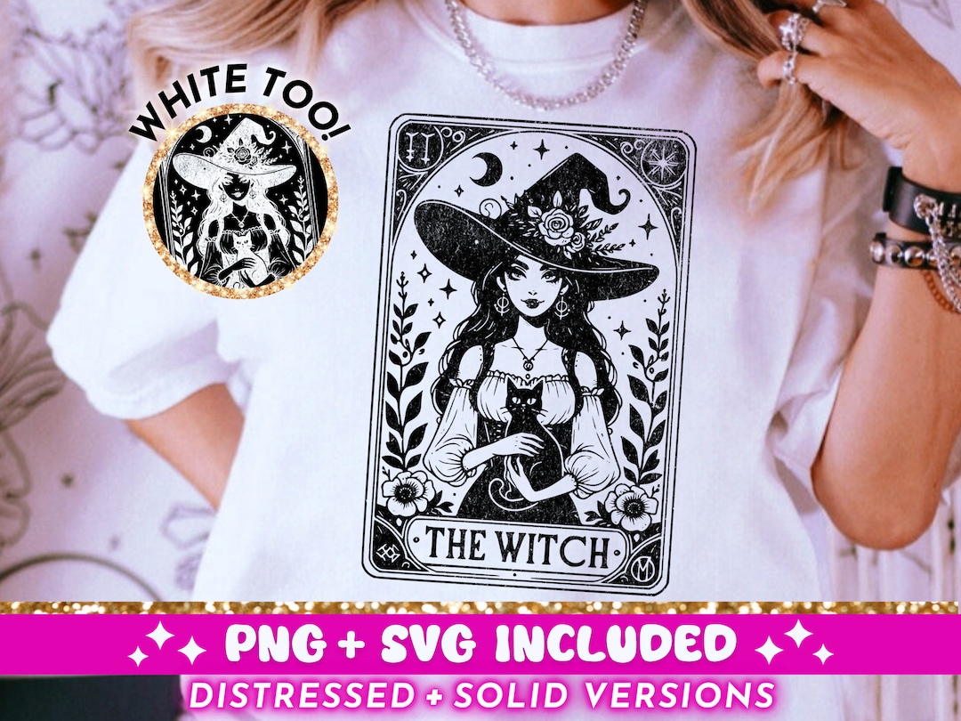 The Witch Tarot Card SVG PNG, Witchy Vibes Sublimation Design, Black ...