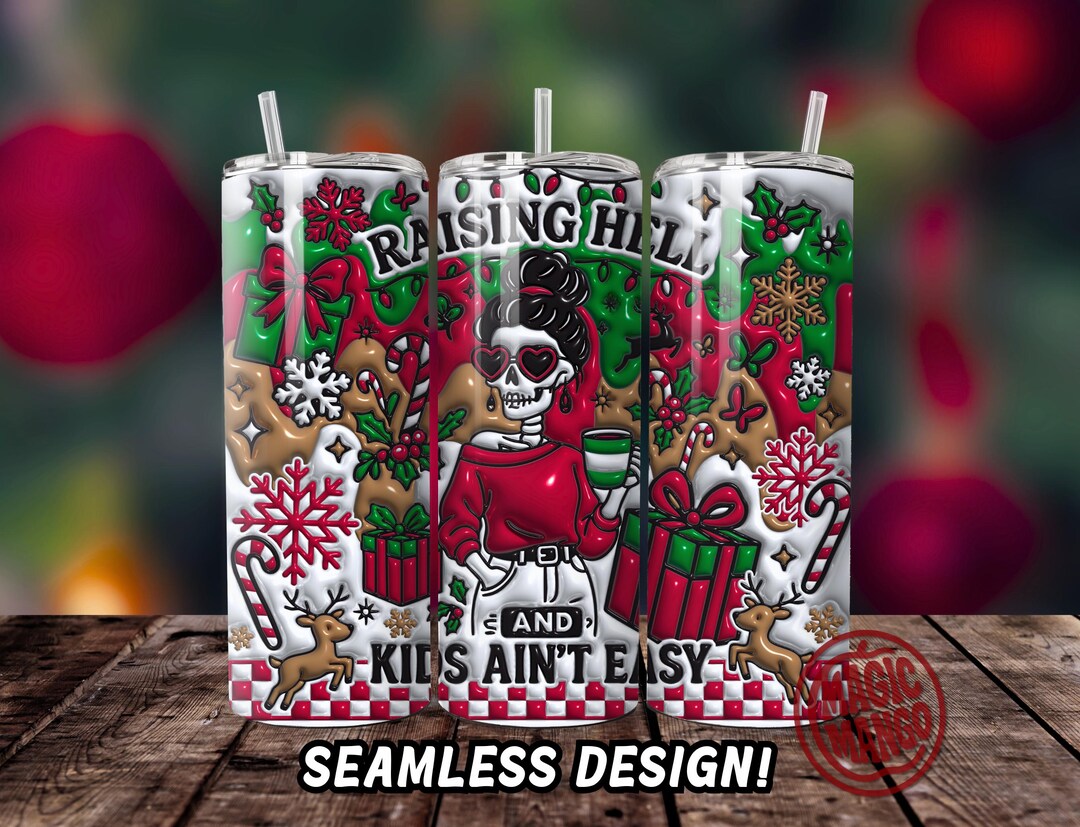 3D Raising Hell & Kids Inflated Tumbler Wrap, Christmas Skeleton Mom ...