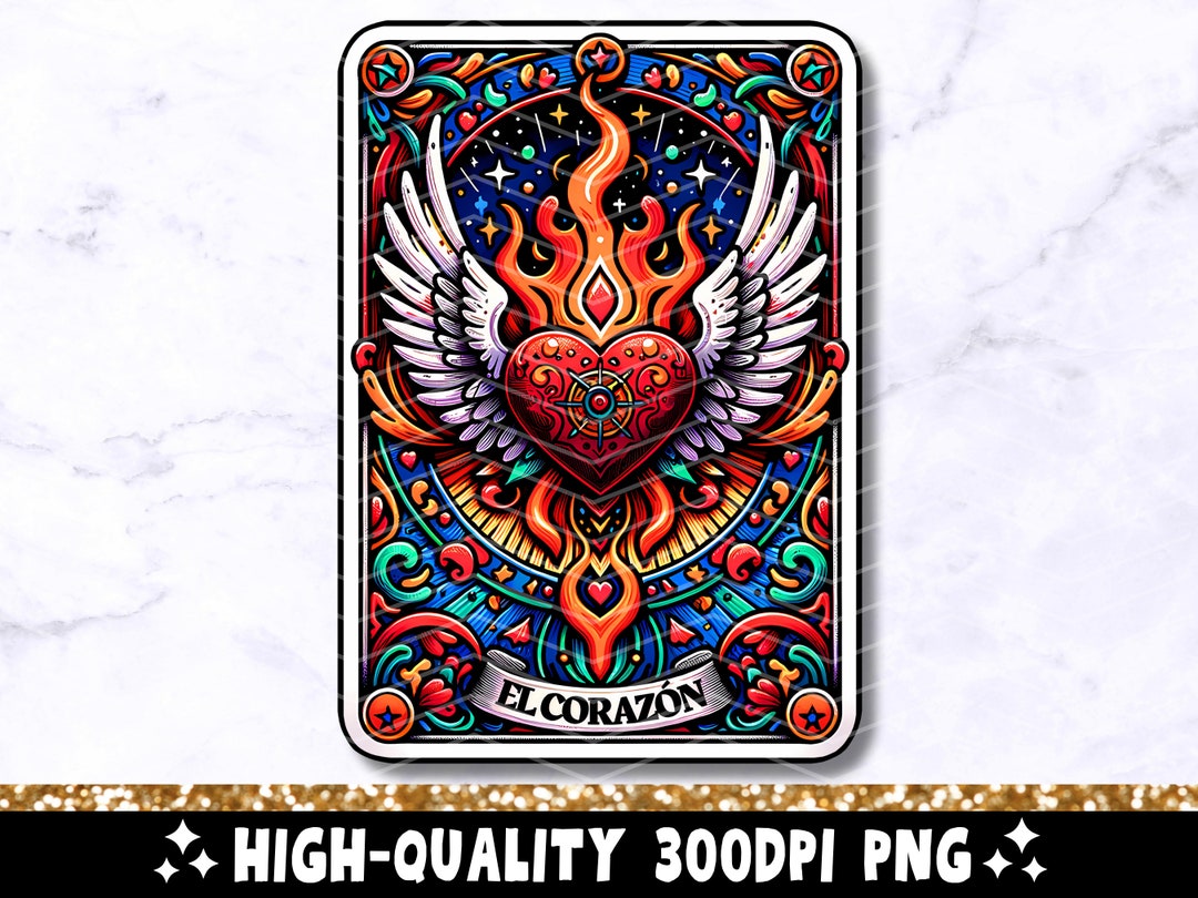 El Corazón Tarot Card PNG, Burning Heart Wings Sublimation Design ...