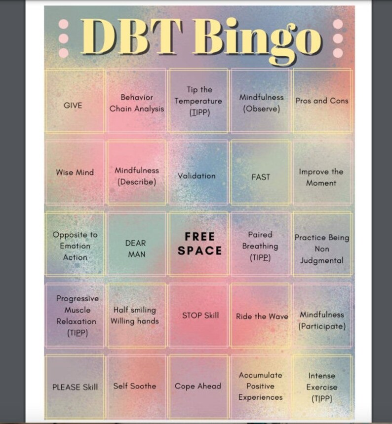 DBT Bingo (skills Worksheet) - Etsy