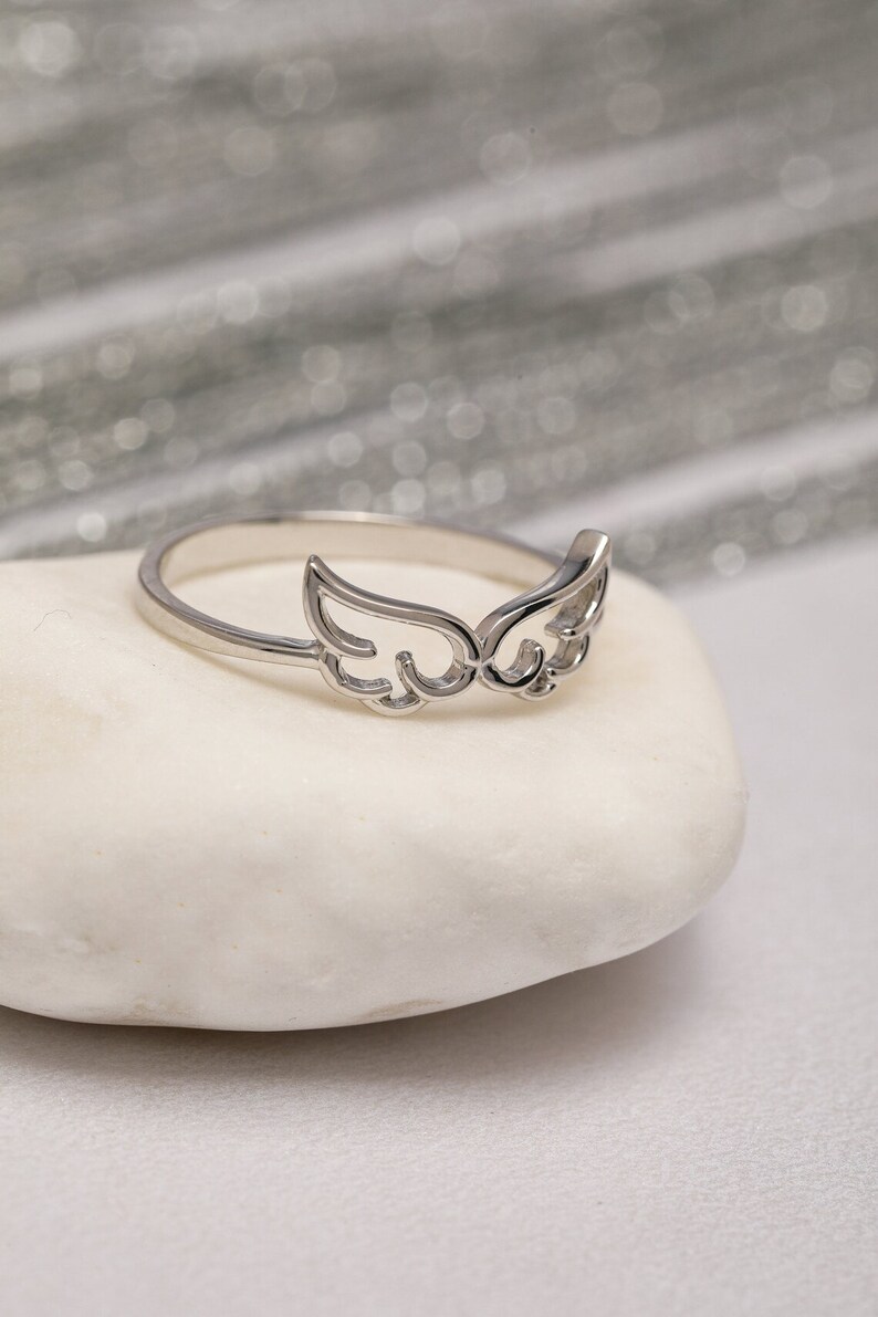 14K Solid Gold Angel Wings Ring, 925 Sterling Silver Angel Wings Ring ...