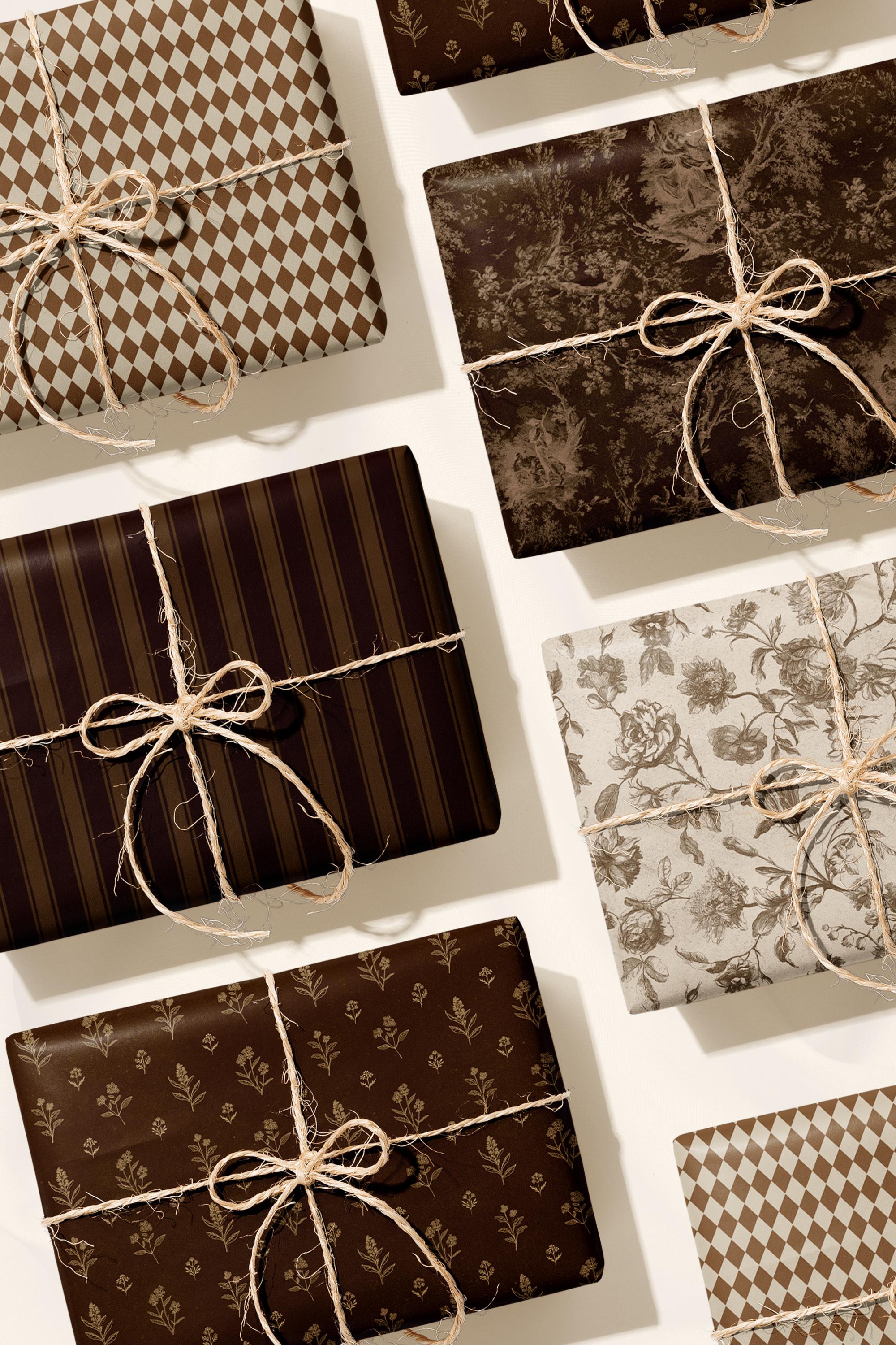 Brown Wrapping Paper Set, Classic Christmas Wrapping Paper, Timeless ...