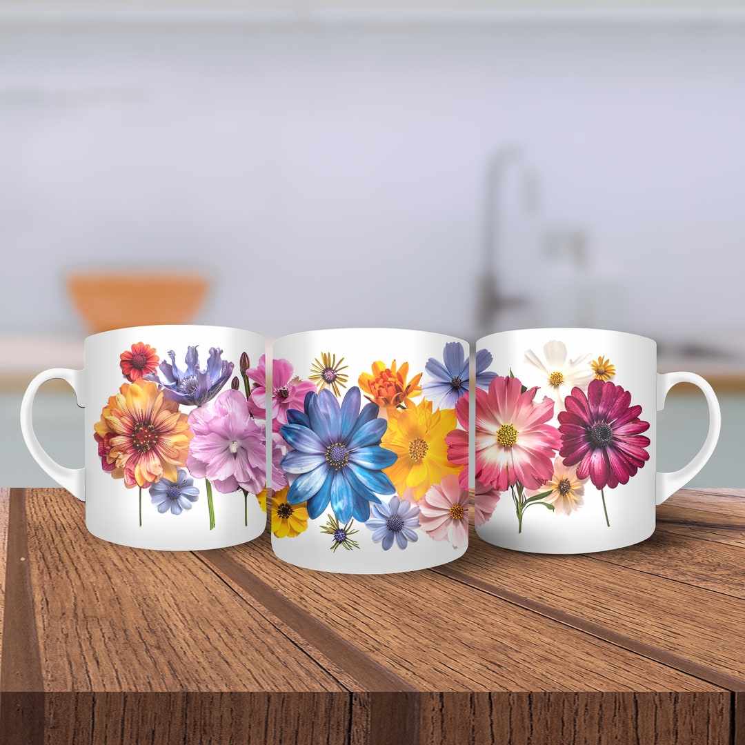 Colorful Pressed Flower 11oz Flower Coffee Mug Birthday Gift for Mom ...