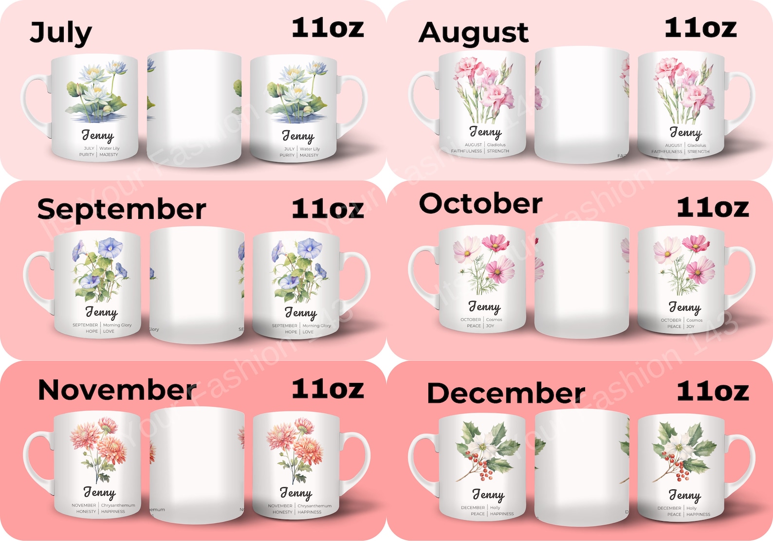 Custom Birth Flower Mug Personalized Gift September Birth Flower Custom ...