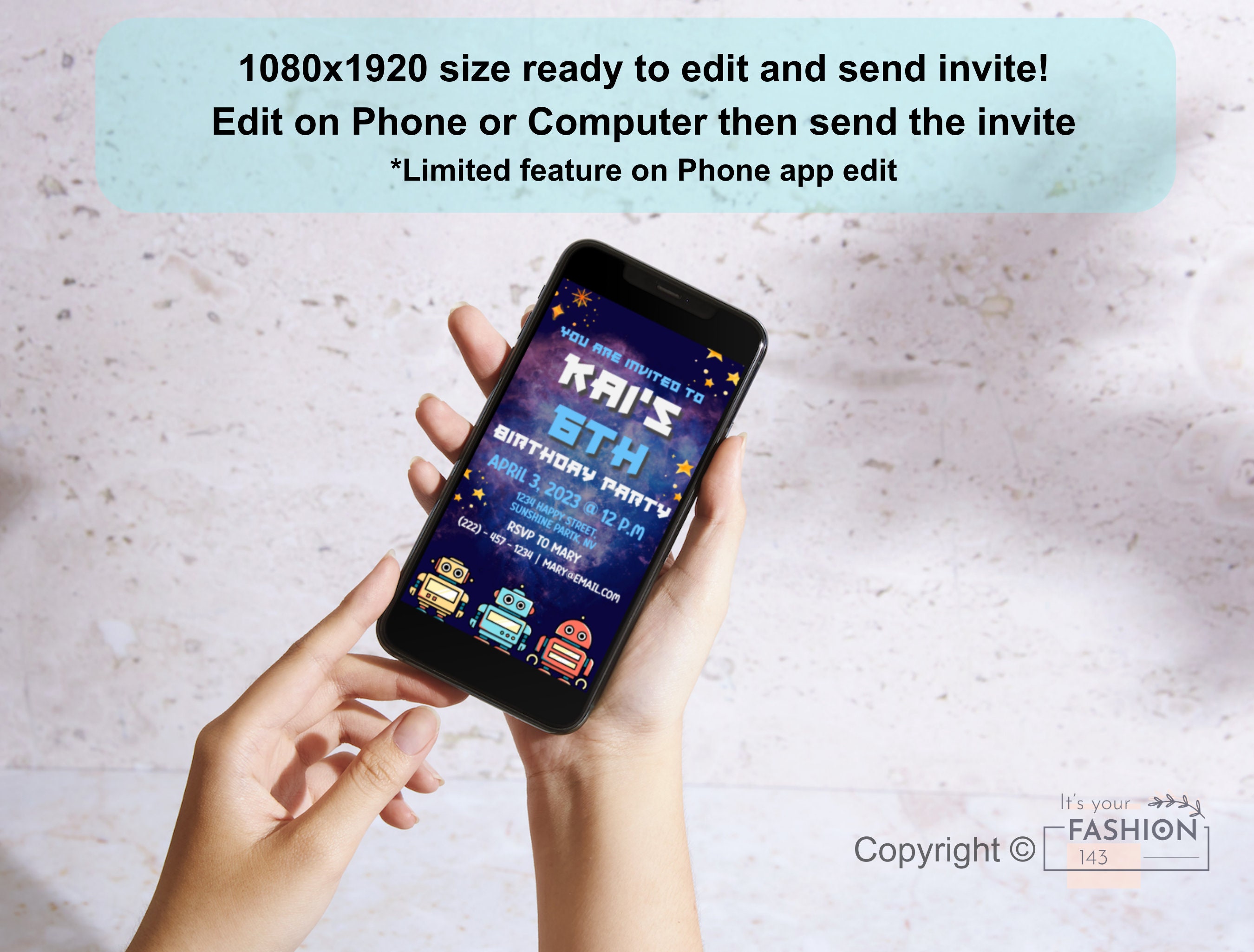 Robot Space Birthday Party Invitation Editable 5x7 & Mobile Digital ...