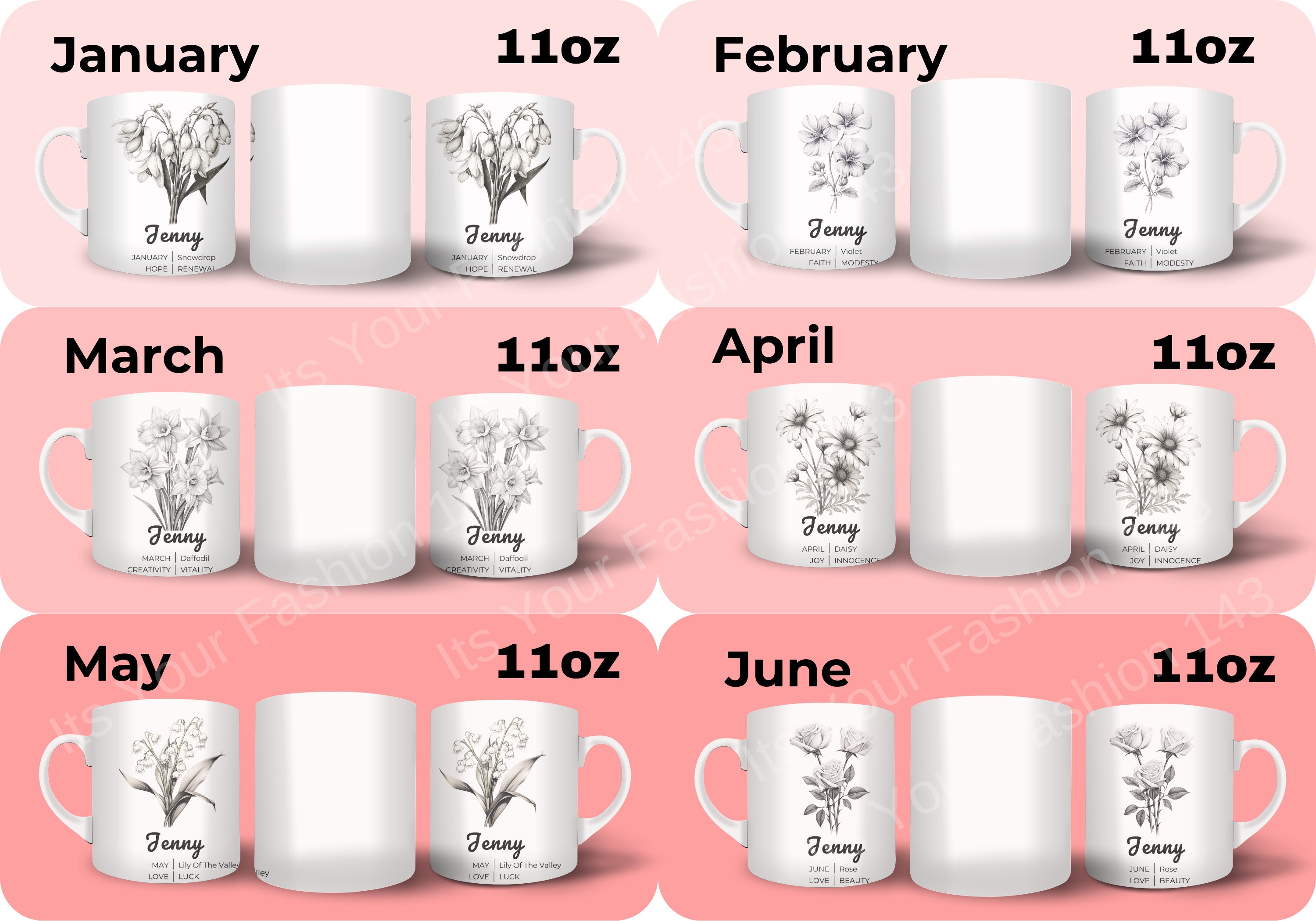 Birth Flower Mug Personalized Gift August Birth Flower Custom Name ...