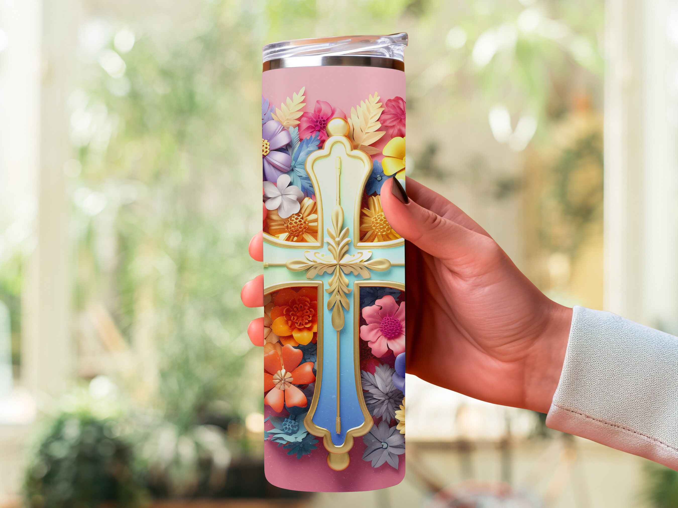 3D Cross Tumbler Wrap Floral Sublimation 20oz Skinny Straight Blue ...