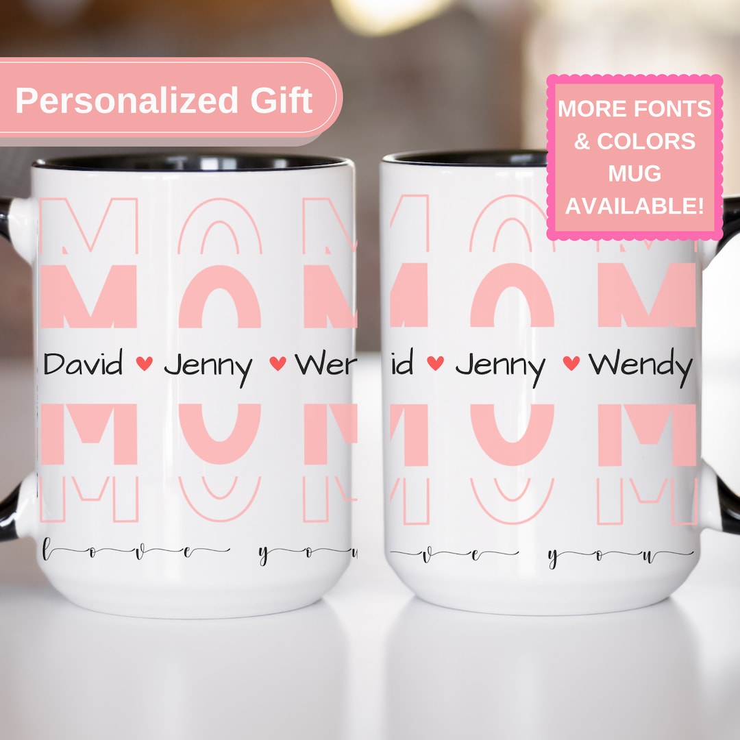 Custom Pink Mom Love Coffee Mug Personalized Child Name Tea Cup for Mom ...