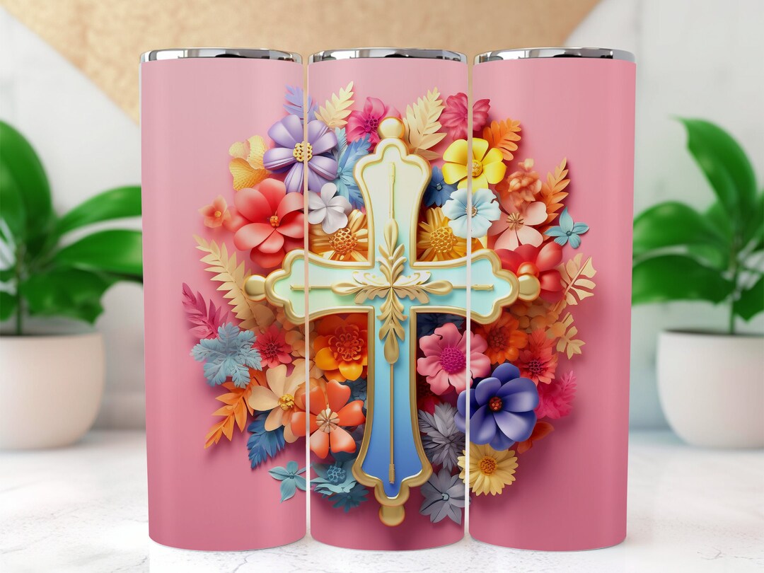 3D Cross Tumbler Wrap Floral Sublimation 20oz Skinny Straight Blue ...