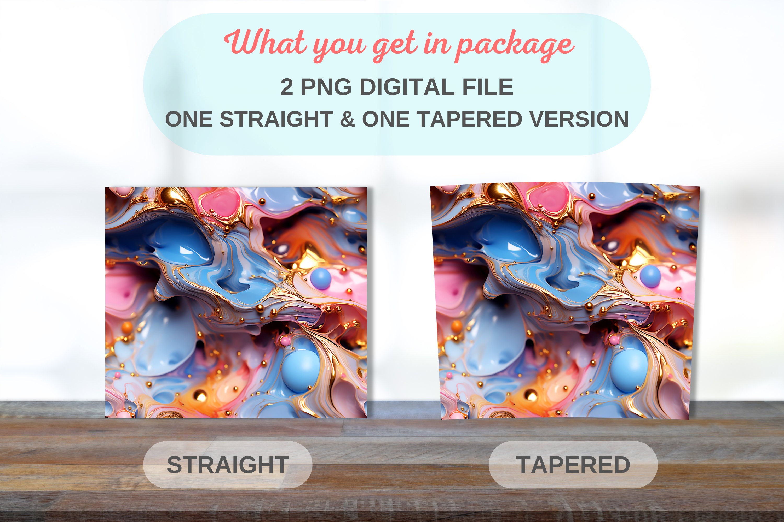 Blue Pink Gold 3D Tumbler Wrap Sublimation 20oz Skinny Straight ...